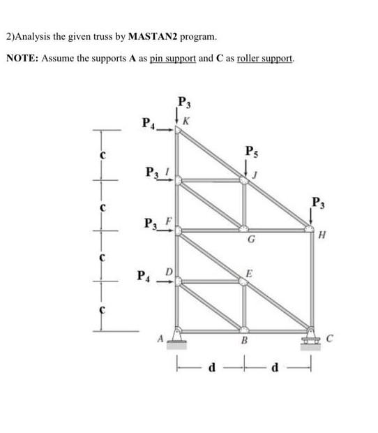 Solved 2)Analysis the given truss by MASTAN2 program. NOTE: | Chegg.com