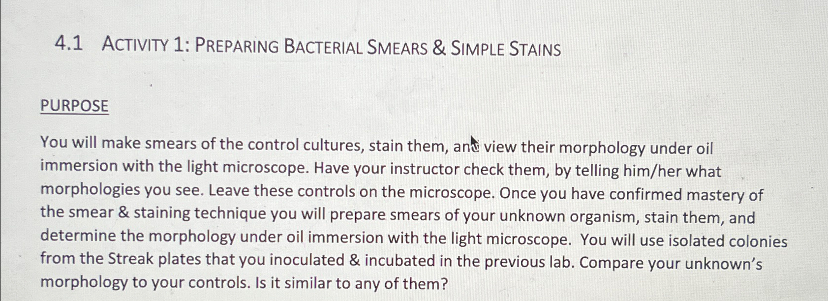 Solved 4.1 ﻿Activity 1: Preparing BACTERIAL SMEARS & SIMPLE | Chegg.com
