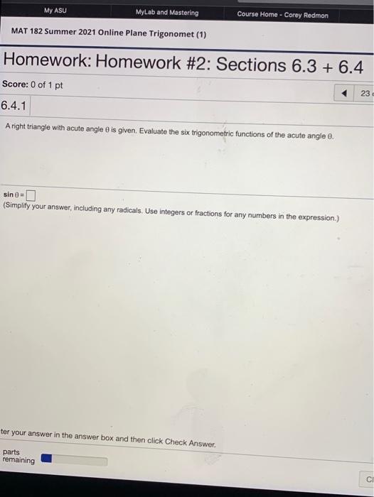 Solved My ASU MyLab and Mastering Course Home - Corey Redmon | Chegg.com