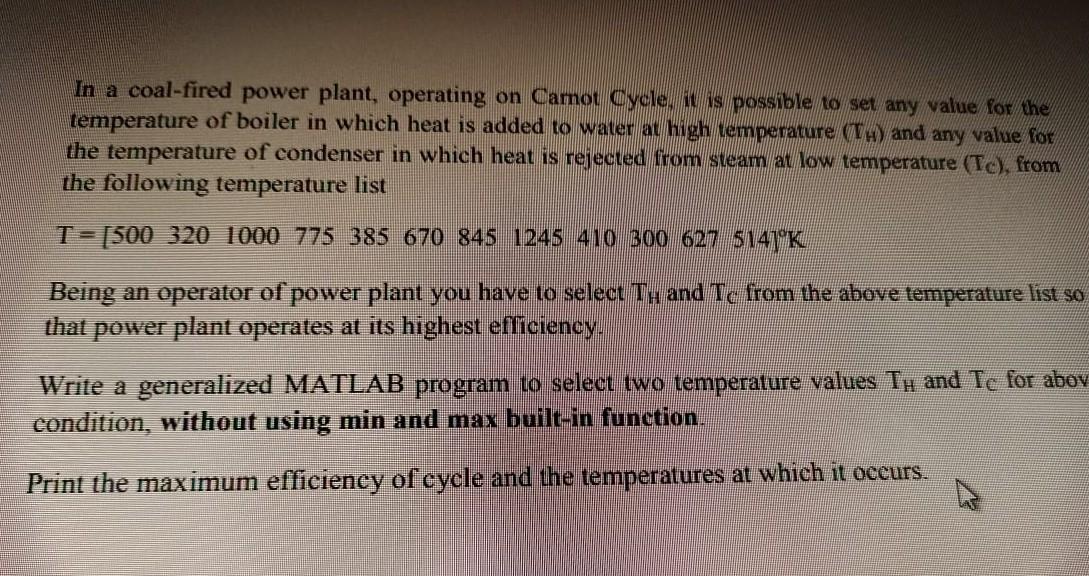 Solved In a coal-fired power plant, operating on Camot | Chegg.com