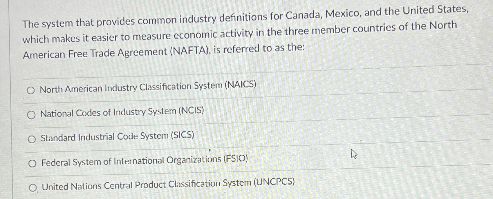 Solved The system that provides common industry definitions | Chegg.com