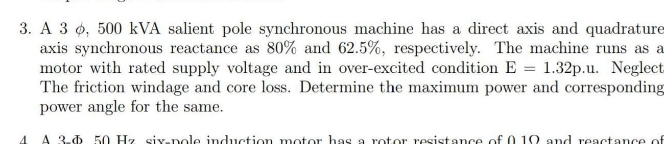 Solved solve question 3 ﻿: A 3φ,500kVA salient pole | Chegg.com