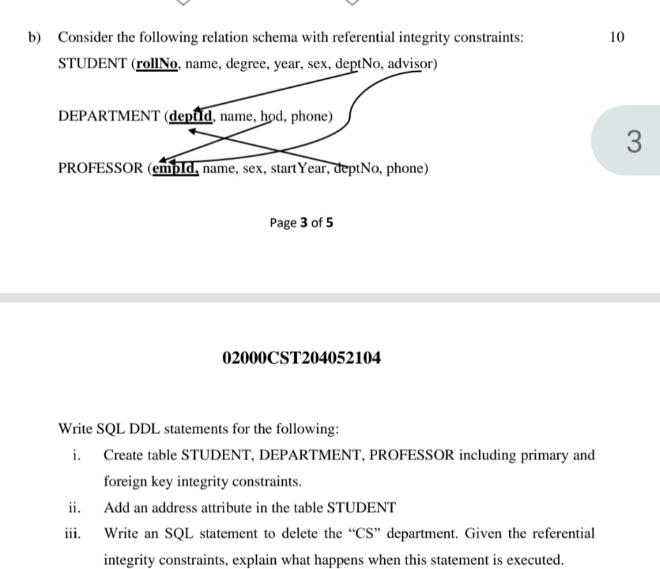 Solved b) ﻿Consider the following relation schema with | Chegg.com