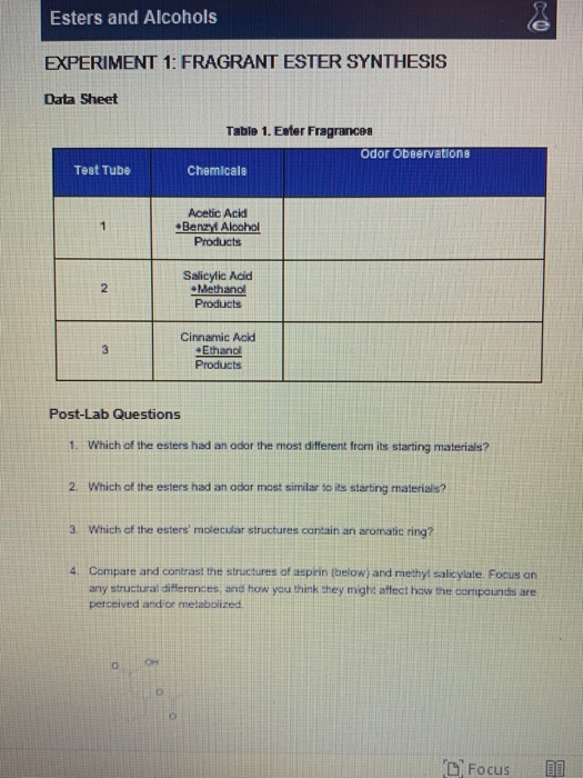 Solved Esters and Alcohols PRE-LAB QUESTIONS 1. What types | Chegg.com
