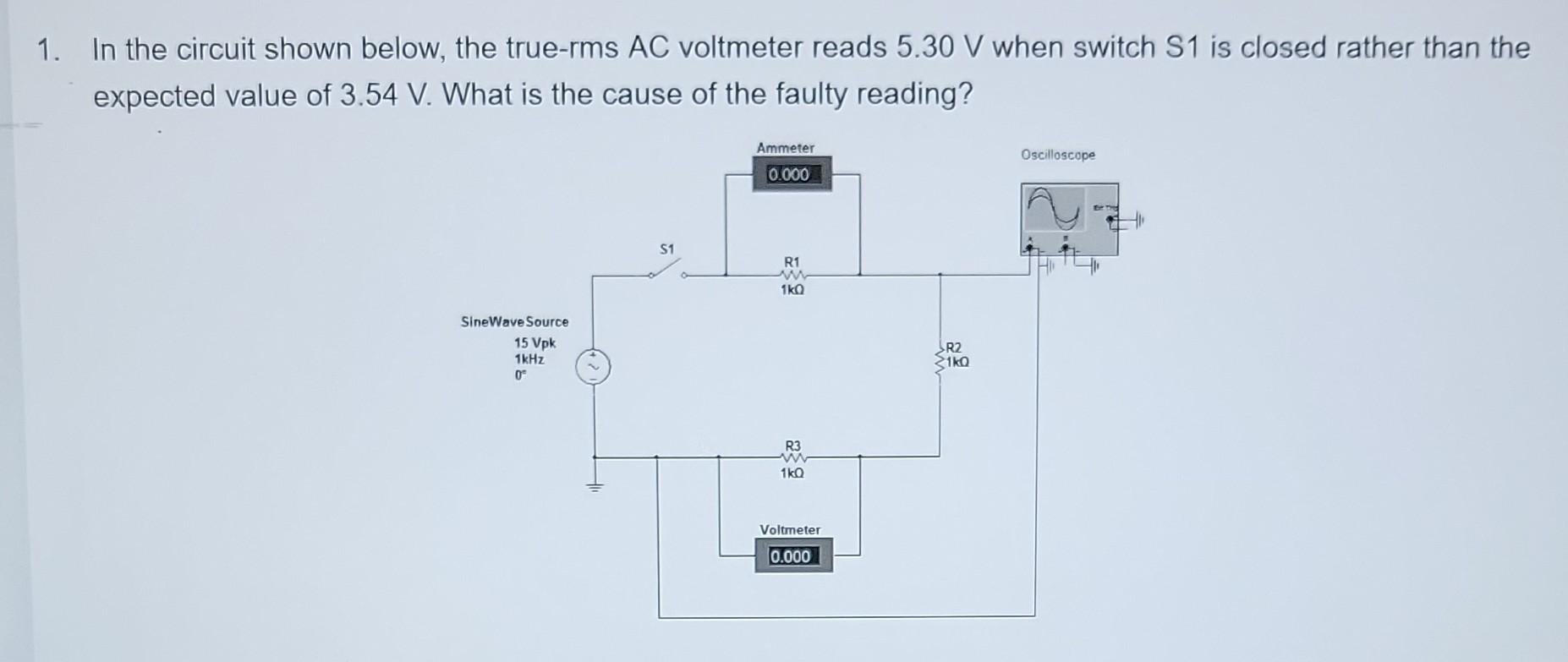 Solved 1. In the circuit shown below, the true-rms AC | Chegg.com