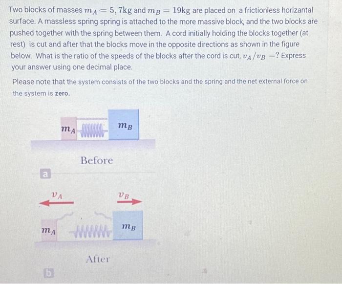 Solved Two blocks of masses mA=5,7 kg and mB=19 kg are | Chegg.com