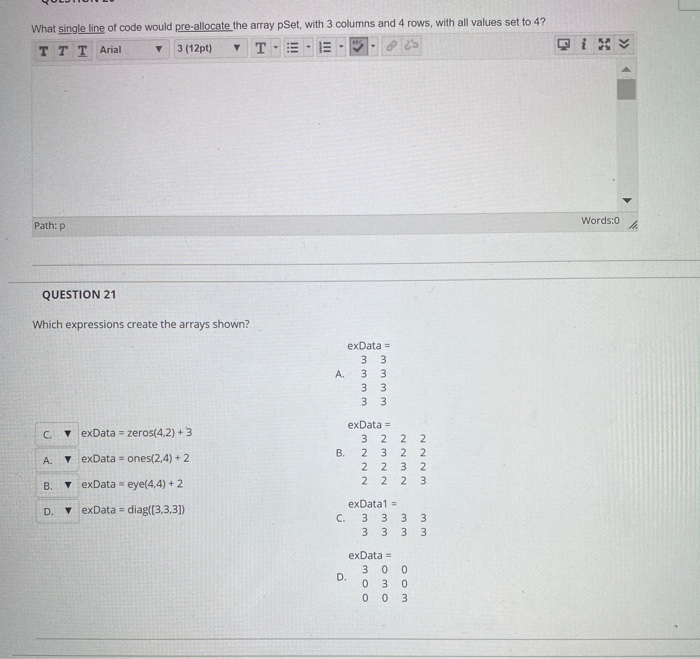 Solved What single line of code would pre-allocate the array | Chegg.com