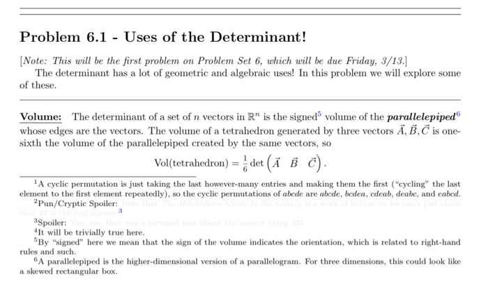 Solved: Problem 6.1 - Uses Of The Determinant! [Note: This... | Chegg.com Solved: Problem 6.1 - Uses Of The Determinant! [Note: This... | Chegg.com
