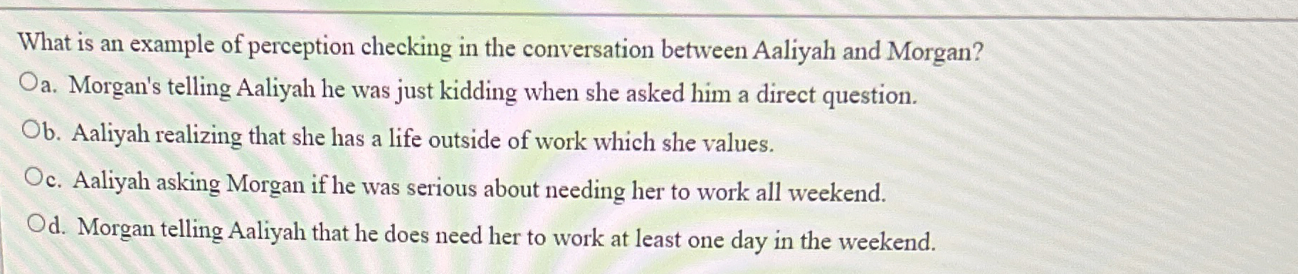 Solved What is an example of perception checking in the | Chegg.com