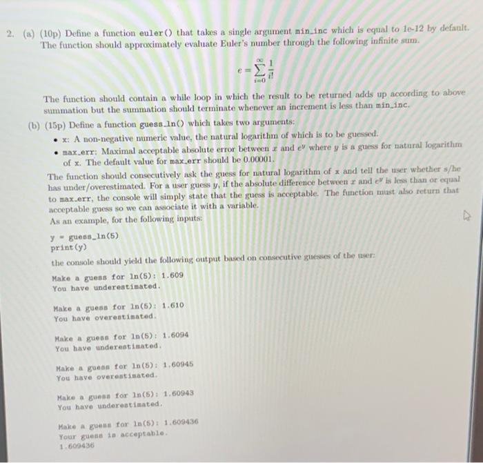 Solved (a) (10p) Define a function euler() that takes a | Chegg.com