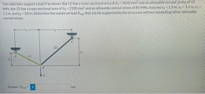 Solved Two solid bars support a load P as shown. Bar (1) has | Chegg.com