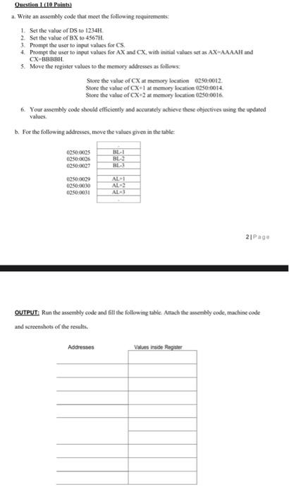Solved Ouestion 1. (10 Points) a. Write an assembly code | Chegg.com Solved Ouestion 1. (10 Points) a. Write an assembly code | Chegg.com