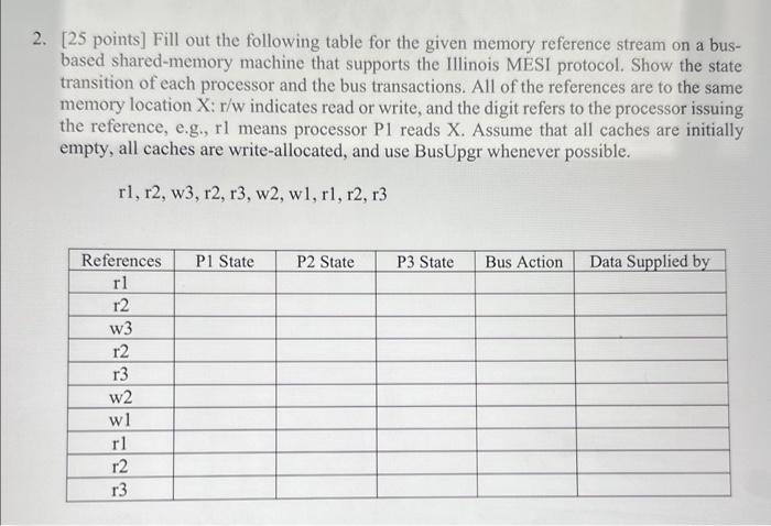 Solved [25 points] Fill out the following table for the | Chegg.com