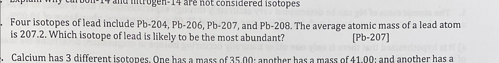 Solved Four isotopes of lead include Pb-204,Pb-206,Pb-207, | Chegg.com