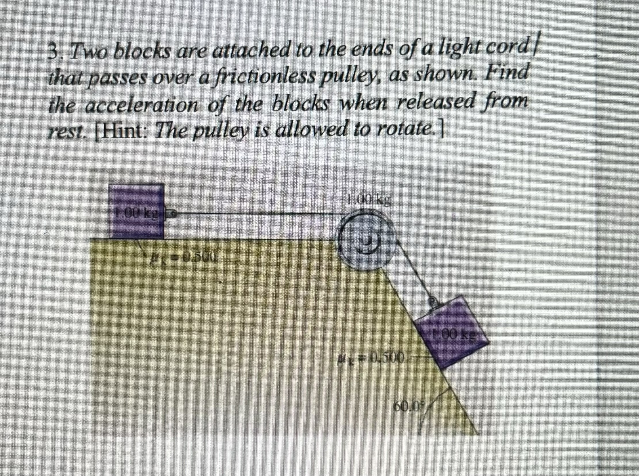 Solved Two blocks are attached to the ends of a light cord | Chegg.com