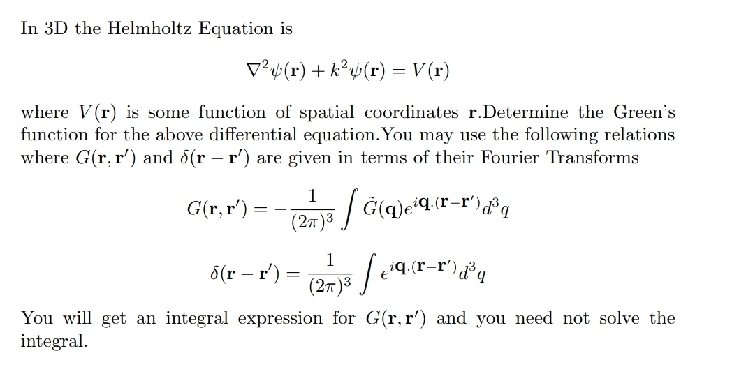 Solved In 3D the Helmholtz Equation | Chegg.com