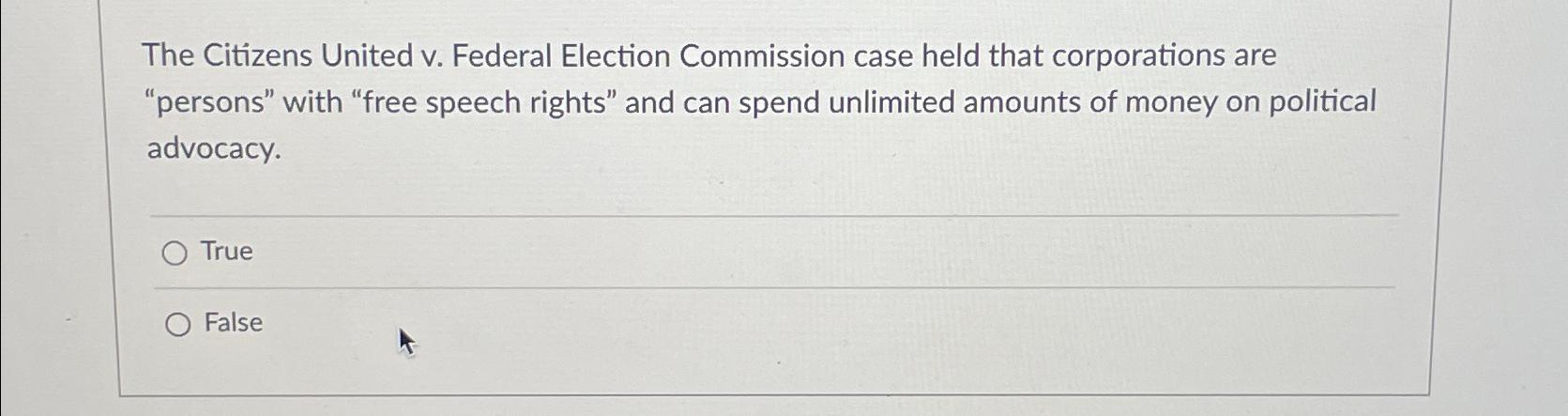 Solved The Citizens United v. ﻿Federal Election Commission | Chegg.com