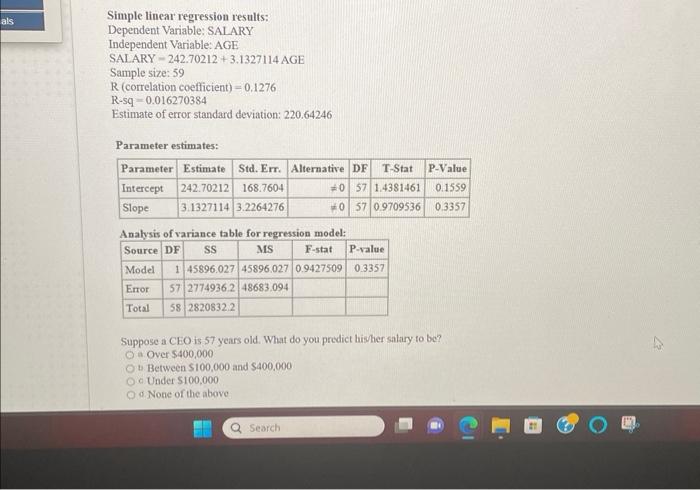 Solved Simple linear regression results: Dependent Variable: | Chegg.com