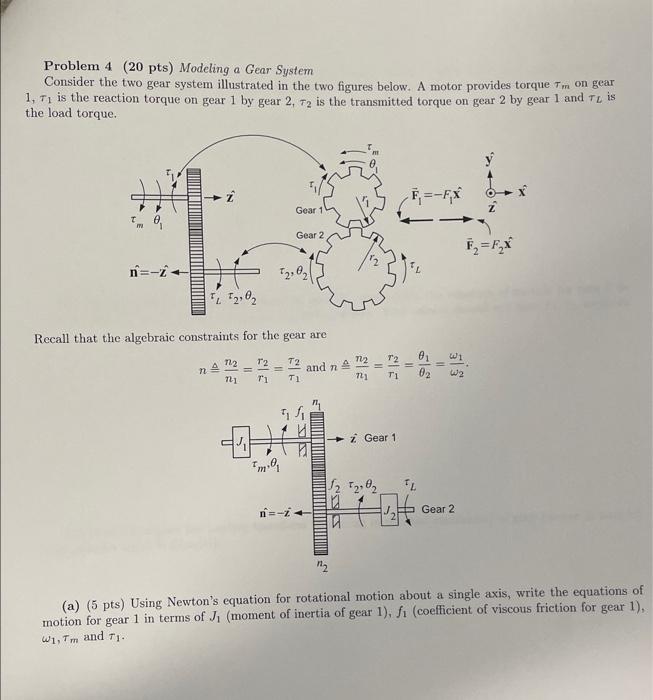 Problem 4 (20 pts) Modeling a Gear System Consider | Chegg.com