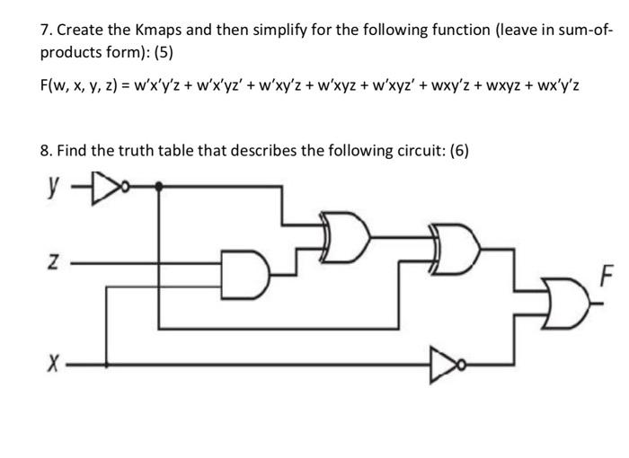 Solved 7 Create The Kmaps And Then Simplify For The