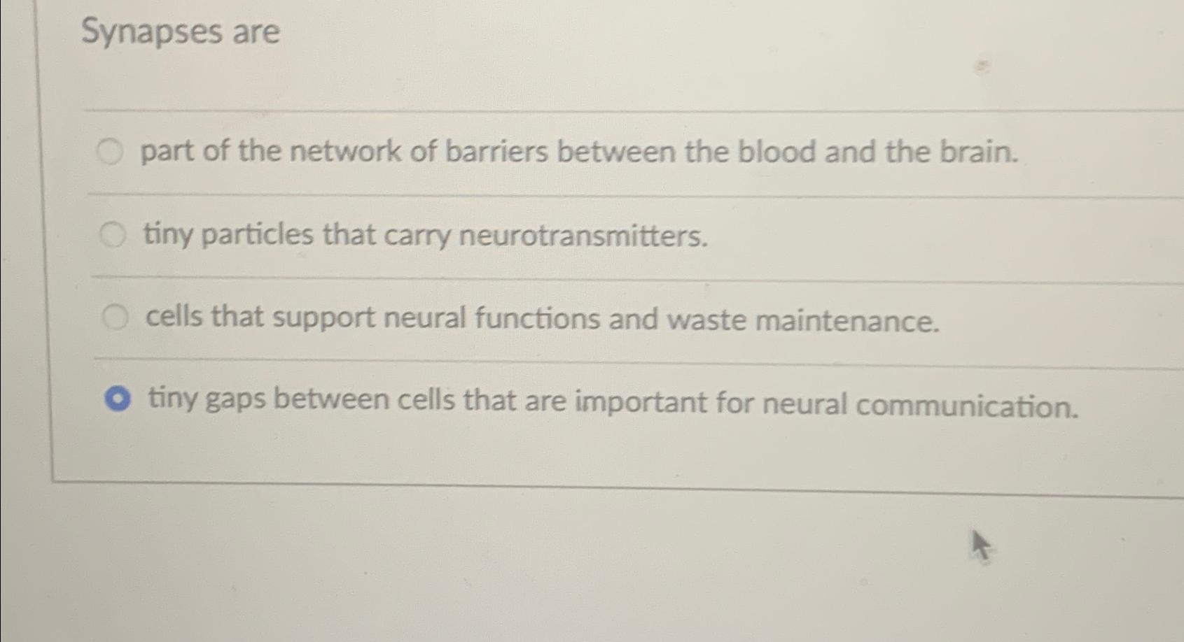 Solved Synapses arepart of the network of barriers between | Chegg.com
