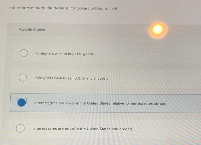 Solved In the forex market, the demand for dollars will | Chegg.com