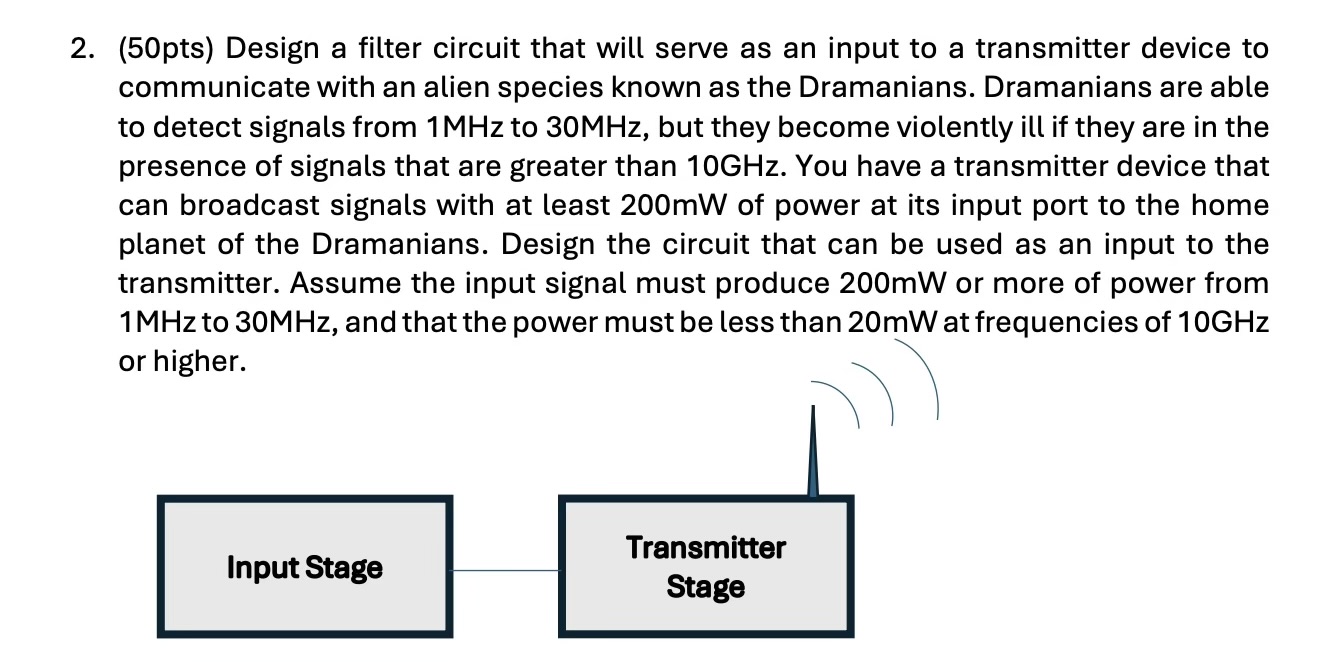 Solved (50pts) ﻿Design a filter circuit that will serve as | Chegg.com