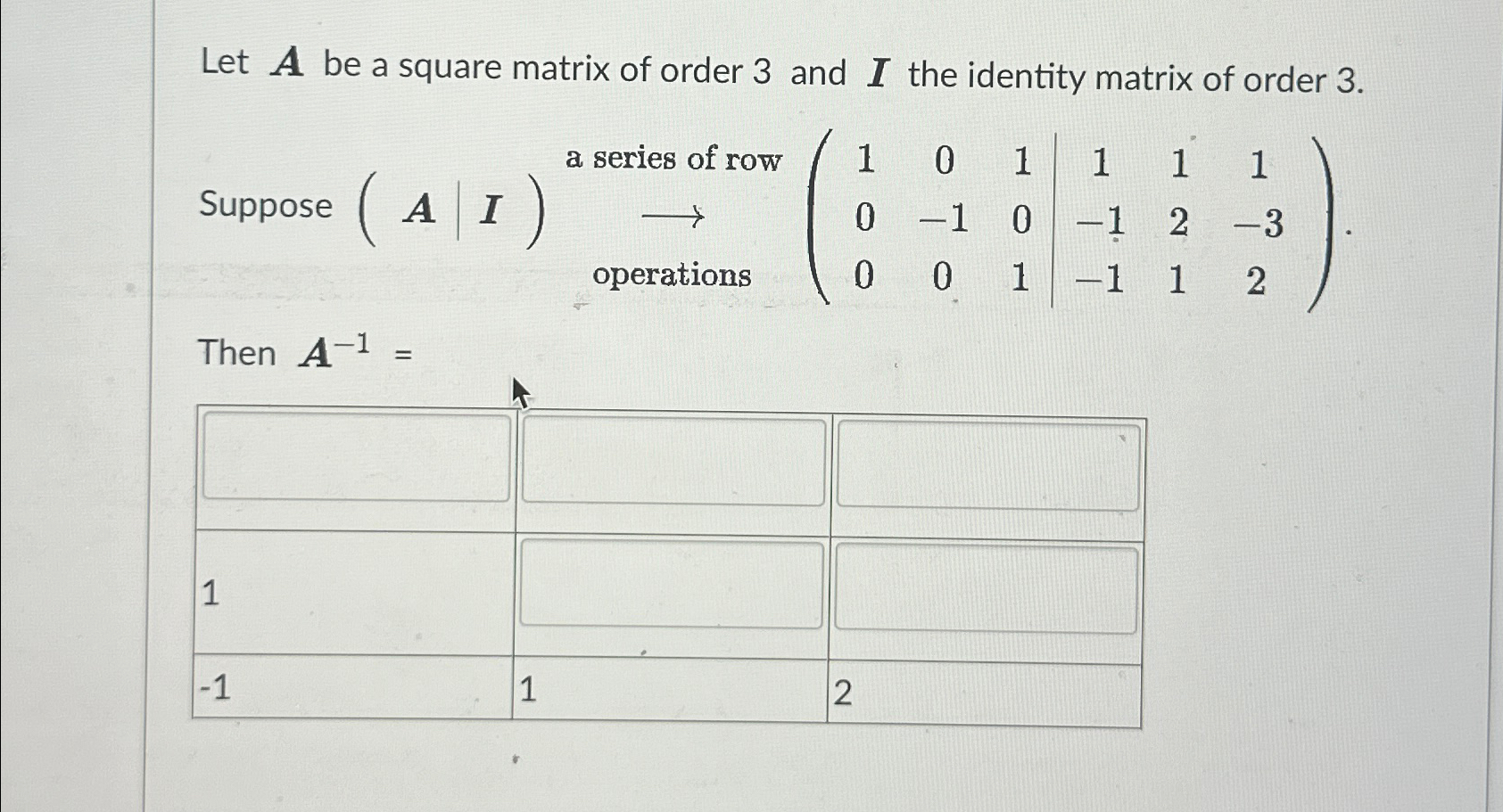 Solved Let A ﻿be a square matrix of order 3 ﻿and I the | Chegg.com