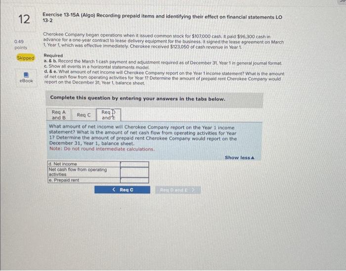 Solved Exercise 13-15A (Algo) Recording prepaid items and | Chegg.com