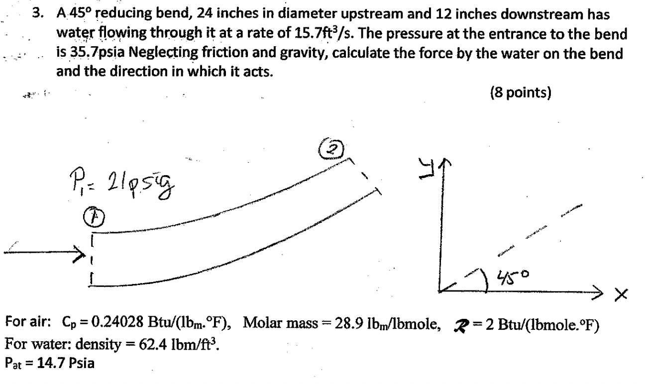 A 45° ﻿reducing bend, 24 ﻿inches in diameter upstream | Chegg.com