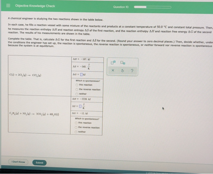 Solved = Objective Knowledge Check Question 10 A chemical | Chegg.com