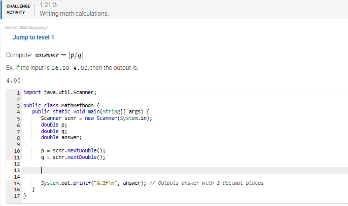Solved challenge ACTIVITY 1.21.2: Writing math calculations. | Chegg.com