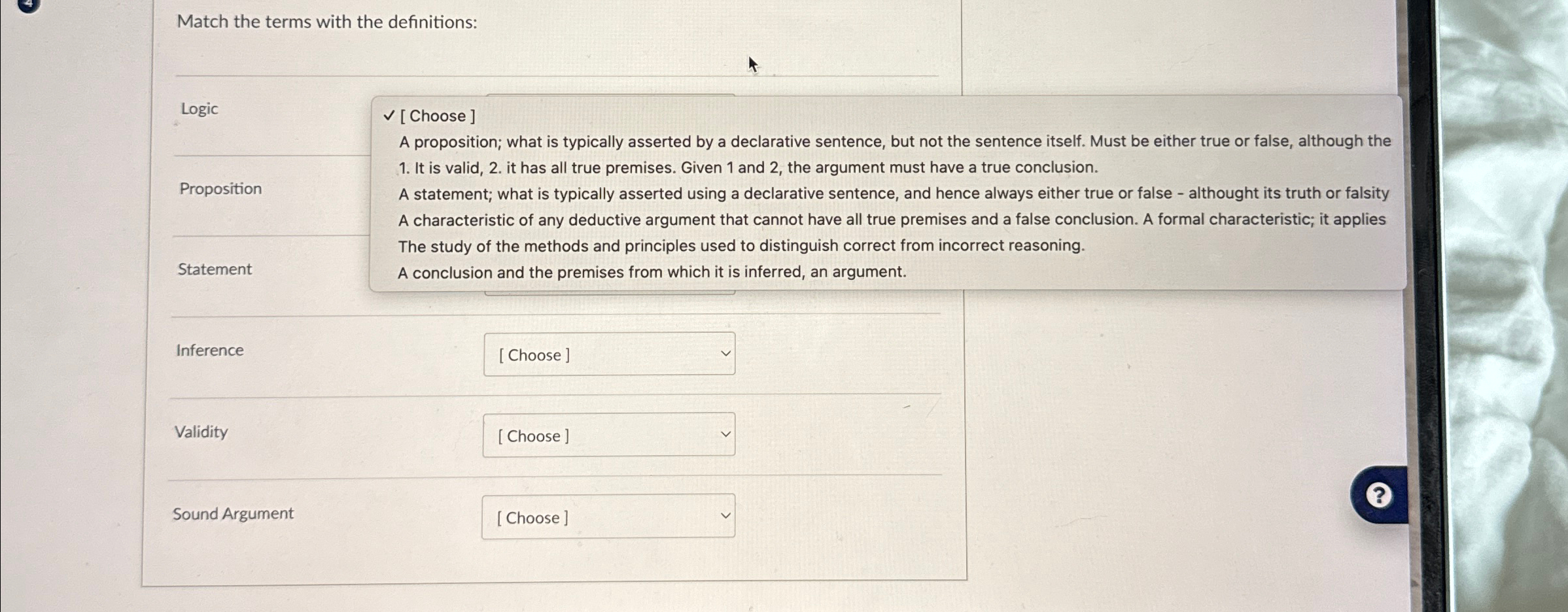 Solved Match the terms with the definitions:Logic ﻿Choose | Chegg.com