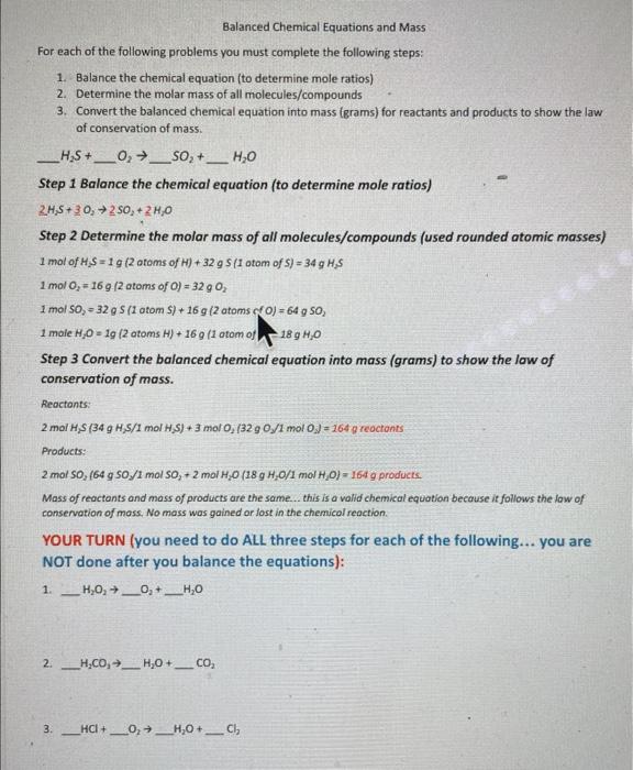 Solved Balanced Chemical Equations and Mass For each of the | Chegg.com
