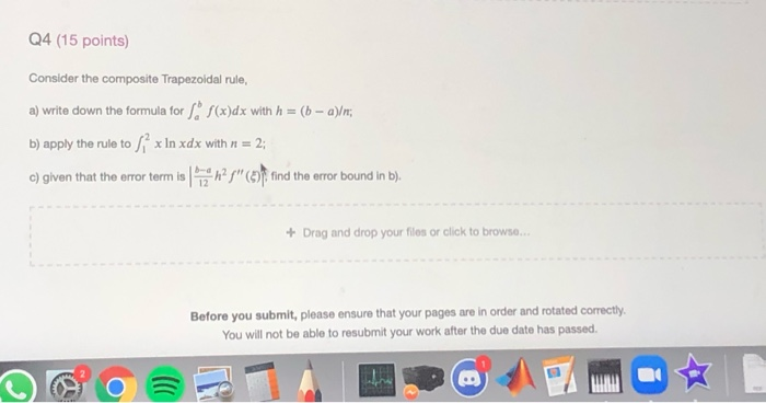 Solved Q4 (15 points) Consider the composite Trapezoidal | Chegg.com