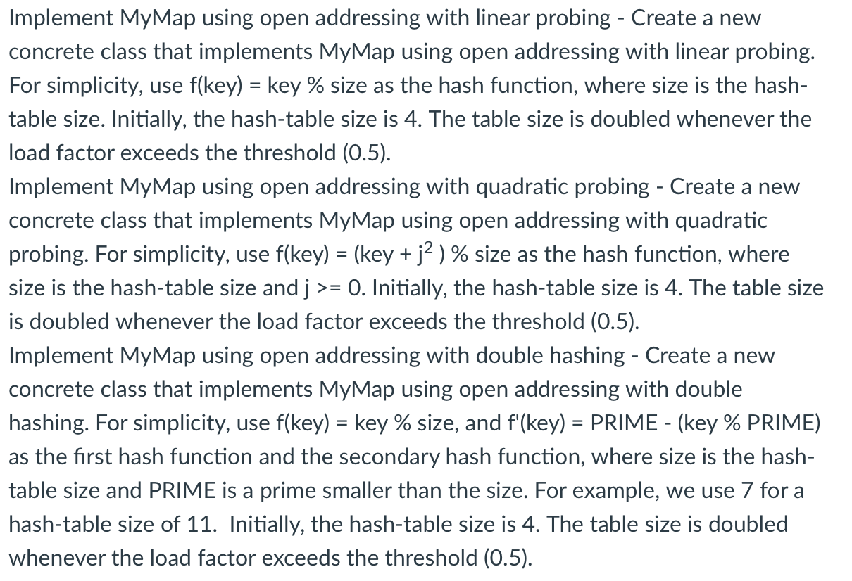 Solved Implement MyMap using open addressing with linear | Chegg.com