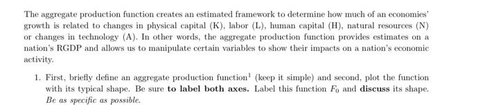 The aggregate production function creates an | Chegg.com