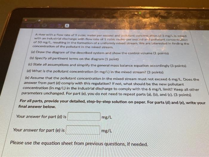 Solved Artver with a flow rate of 9 cubic meter per second | Chegg.com