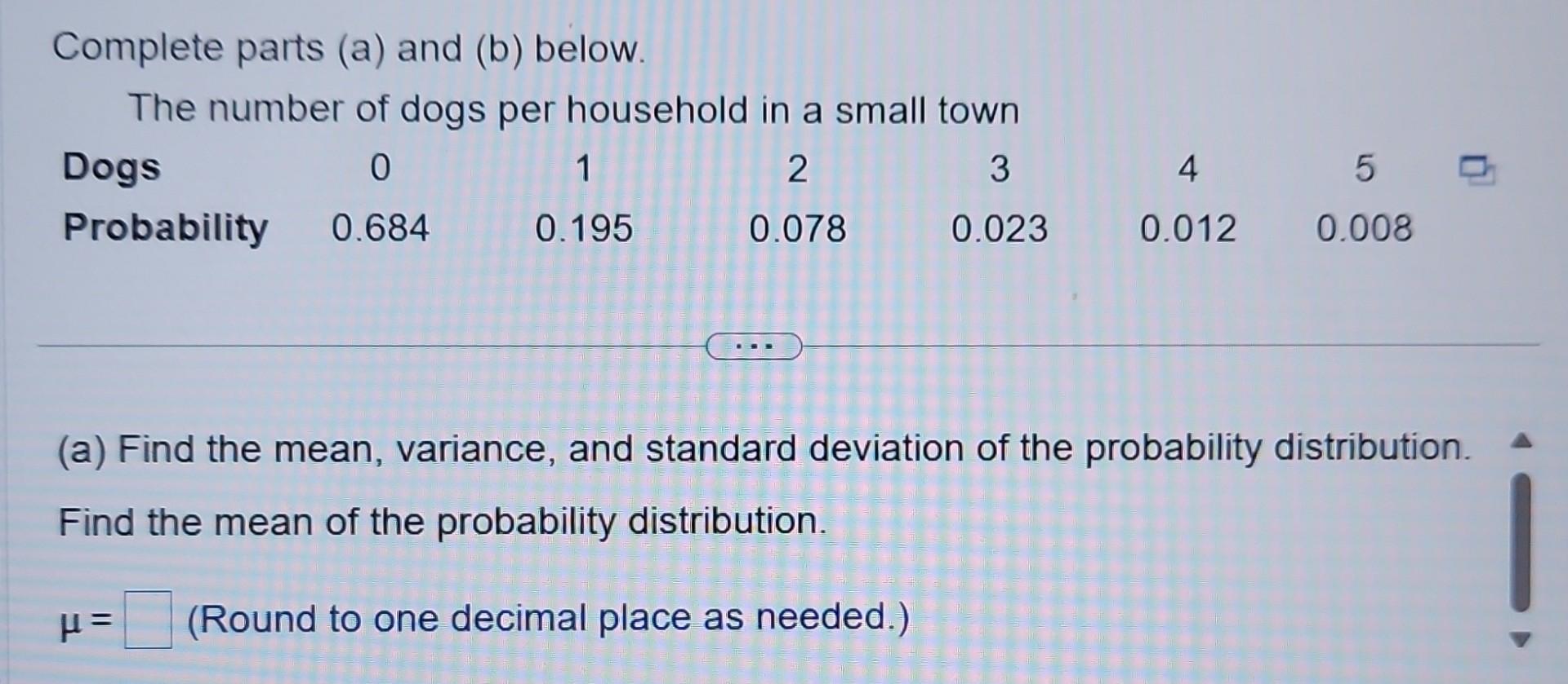 Solved Complete parts (a) and (b) below. The number of dogs | Chegg.com