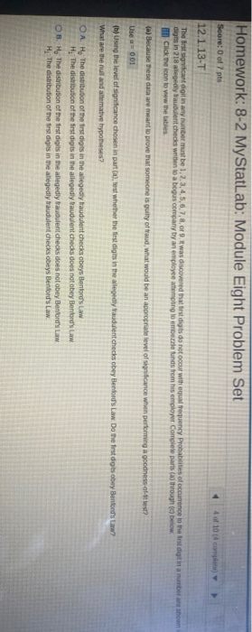 Solved Homework: 8-2 MyStatLab: Module Eight Problem Set | Chegg.com