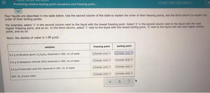 Solved Predicting relative boiling point elevations and | Chegg.com