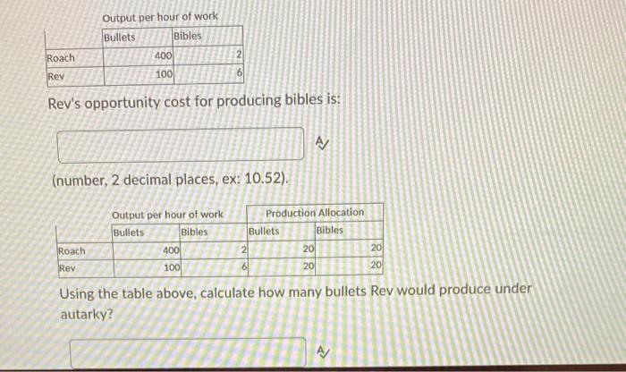 Solved Roach Rev Output per hour of work Bullets Bibles 400 | Chegg.com