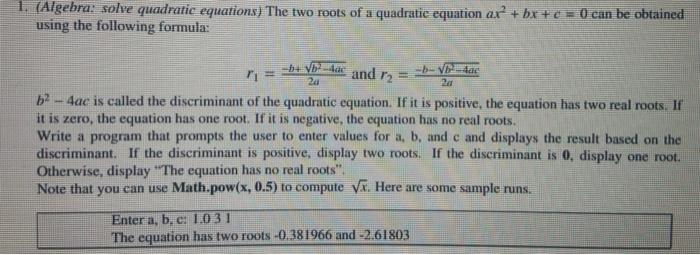 Solved 1. (Algebra: solve quadratic equations) The two roots | Chegg.com