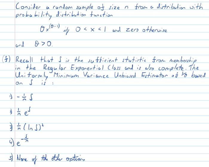 Solved Consider a random sample of size n from a | Chegg.com