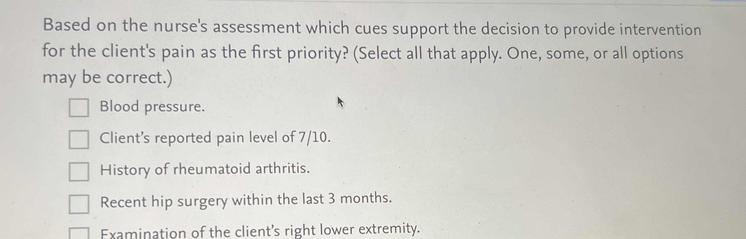 Solved Based on the nurse's assessment which cues support | Chegg.com