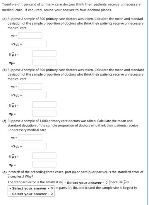 Solved Twenty-eight percent of primary care doctors think | Chegg.com