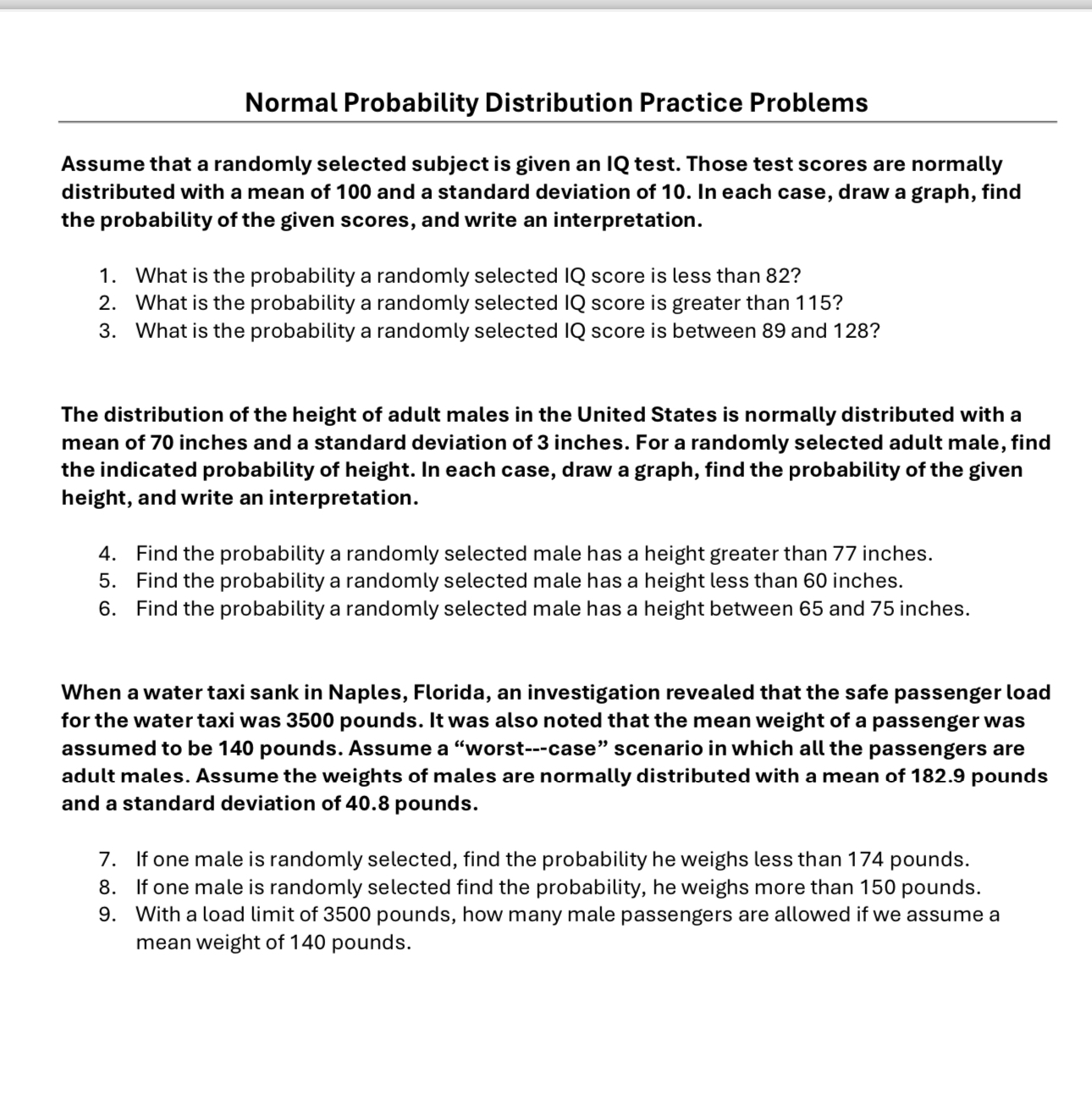 Normal Probability Distribution Practice | Chegg.com