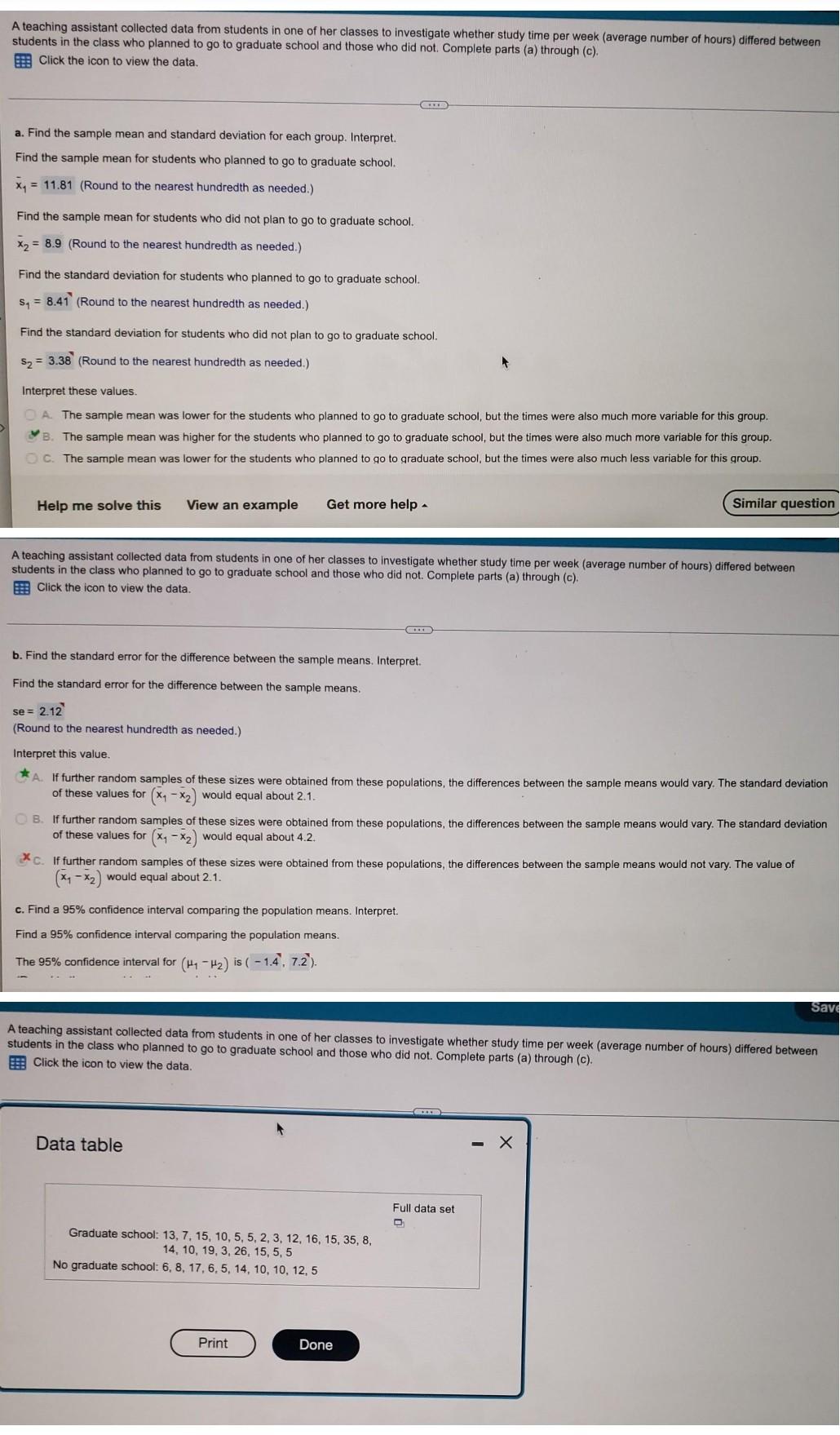 Solved A teaching assistant collected data from students in | Chegg.com