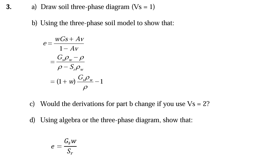 Solved a) ﻿Draw soil three-phase diagram (Vs=1)b) ﻿Using the | Chegg.com
