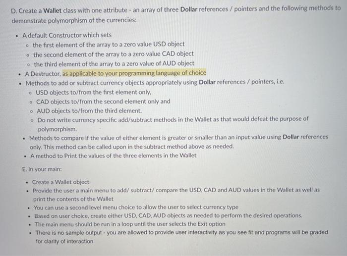 Solved Programming problem: Currency Simulator A. Create an | Chegg.com